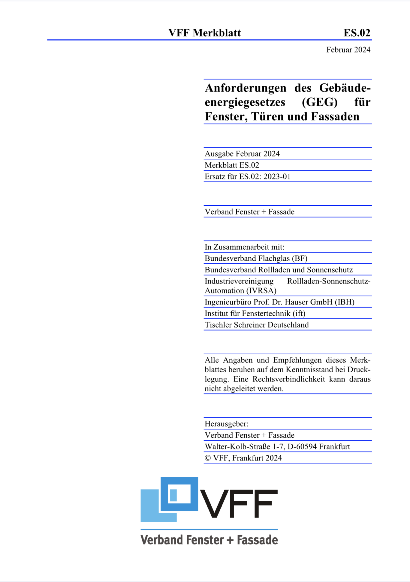 Merkblätter - VFF Verband Fenster + Fassade